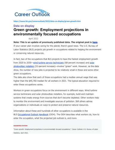 Green Growth Employment Projections in environmentally focused ...