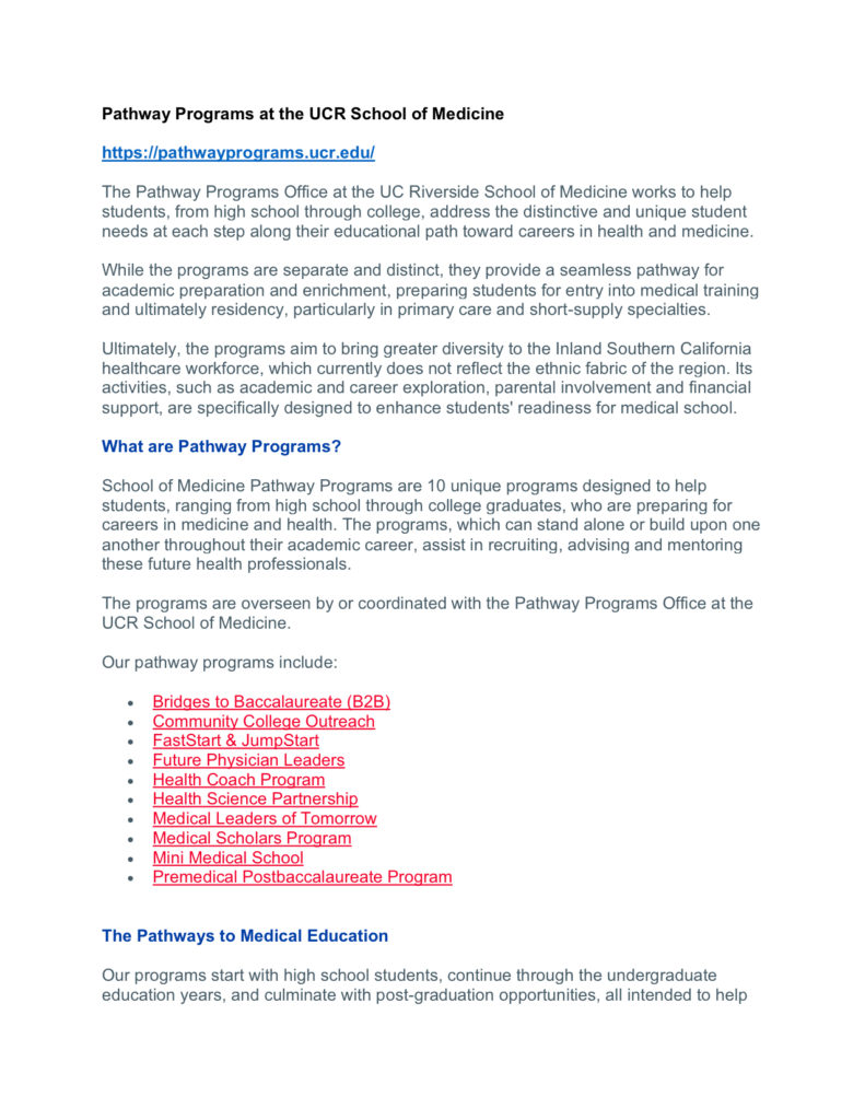 Pathway Programs at the UCR School of Medicine - Chapman University ...