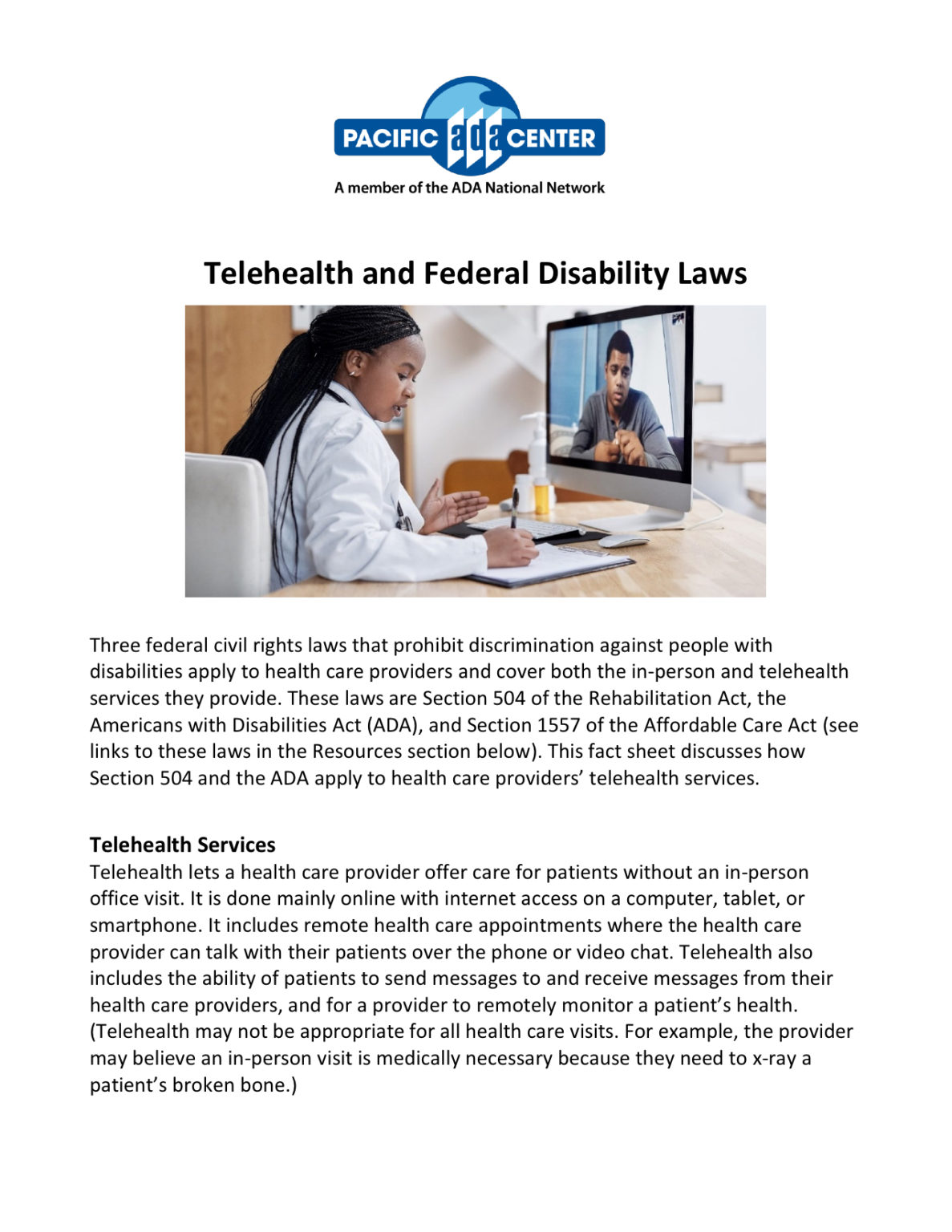 Telehealth Fact Sheet Accessibility - Chapman University | Transition CA