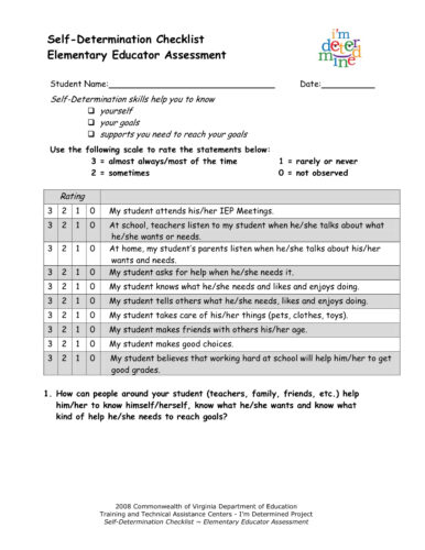 Self Determination Checklist Elementary Educator Assessment - Chapman ...