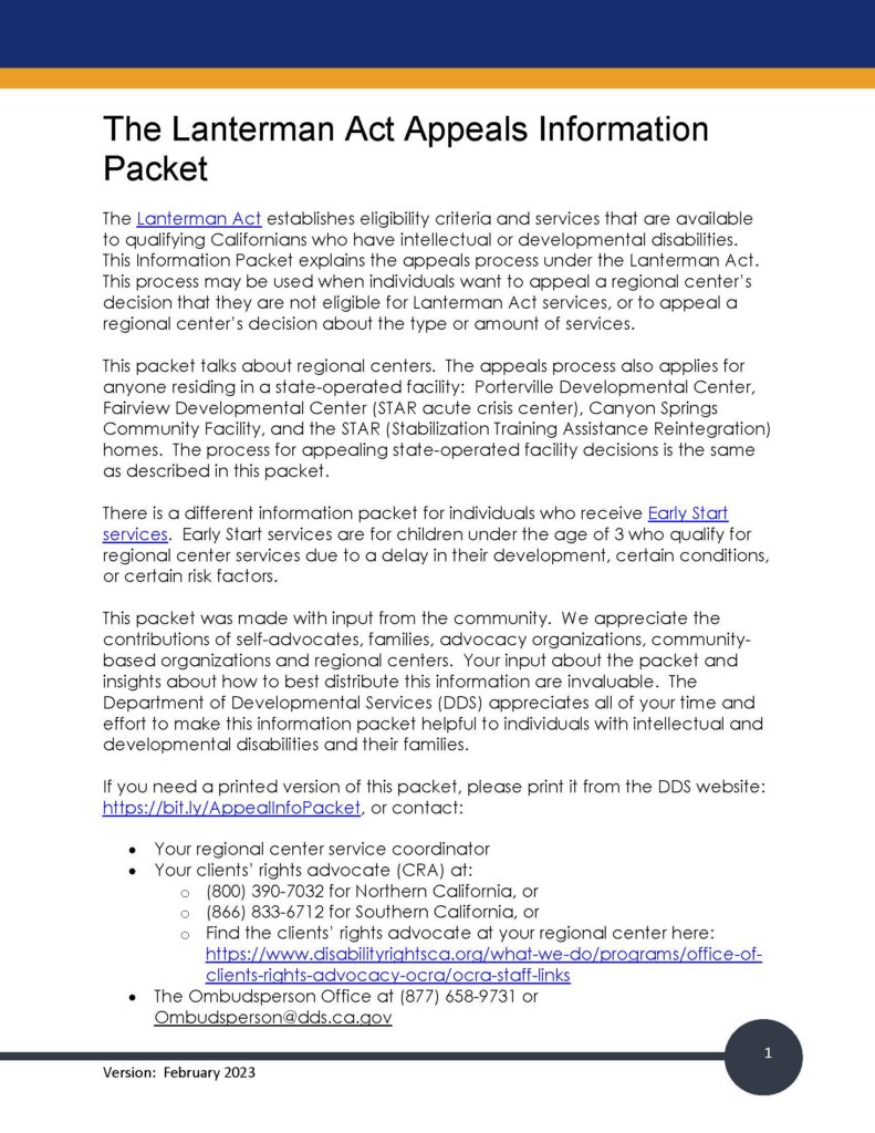 The Lanterman Act Appeals Information Packet – English - Chapman ...