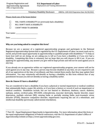 Disability Disclosure Form ETA 671 - Chapman University | Transition CA