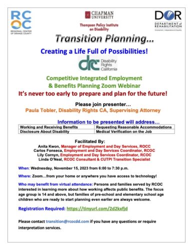 RCOC Transition Planning CIE Benefits Planning Zoom Workshop Flyer ...