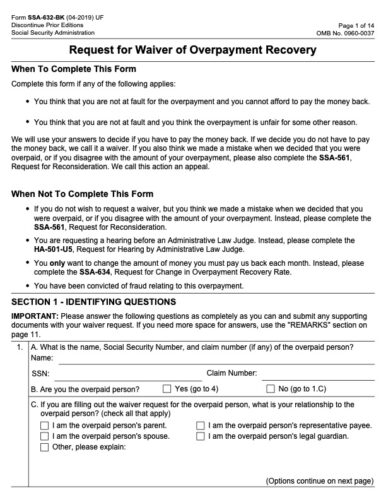 SSA-632-BK Overpayment Waiver Form - Chapman University | Transition CA