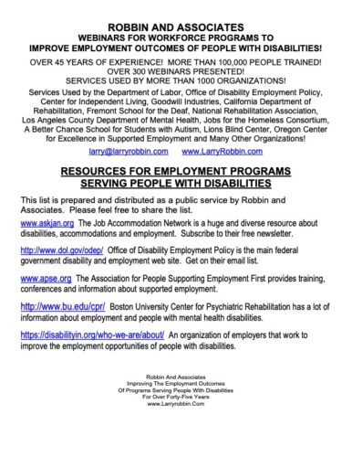 Disability and Employment Resource List R&A - Chapman University ...