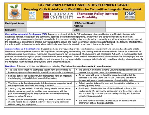 F.R. Attachment #6 OCWBL #1 OC Pre-Employment Skills Development Chart ...