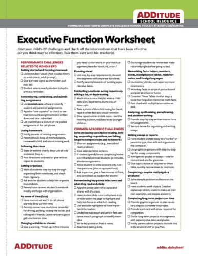 Executive Function Worksheet - Chapman University | Transition CA