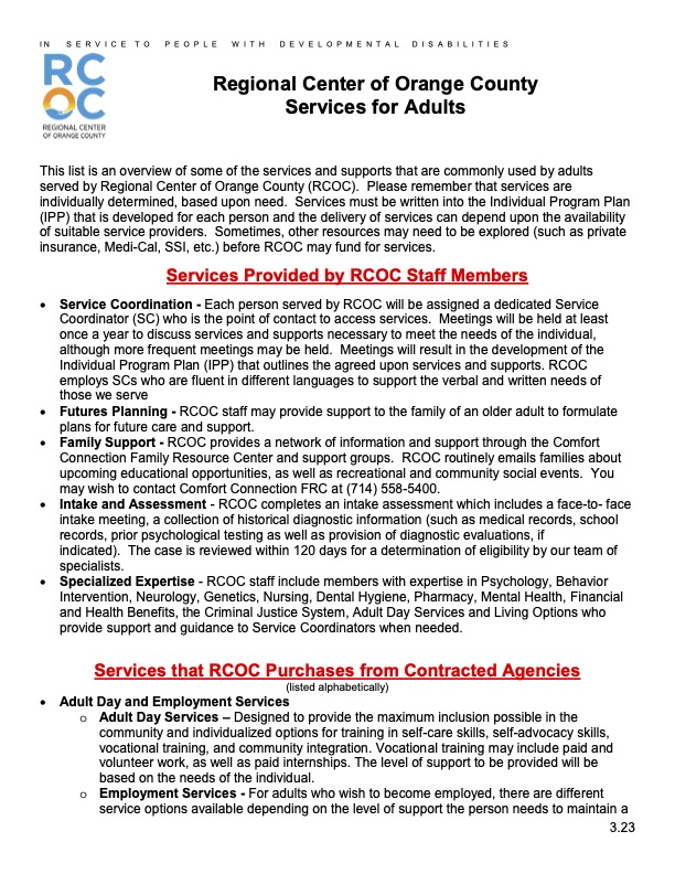 RCOC Services for Adults - Chapman University | Transition CA