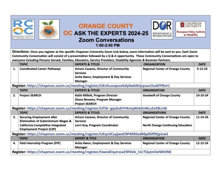 OC ASK THE EXPERTS 2024-25 Schedule - Chapman University | Transition CA